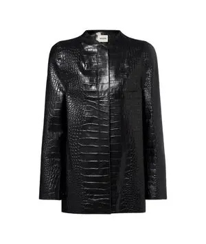Khaite Sadie Croc-effect Leather Coat - Black
