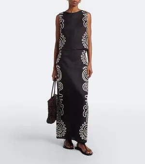 CALA DE LA CRUZ Bruna Printed Linen Maxi Skirt
