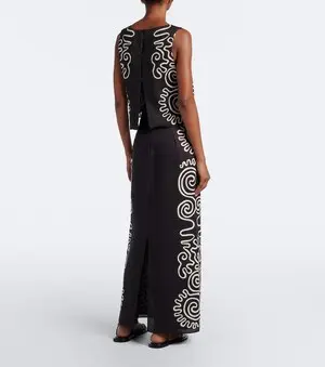 CALA DE LA CRUZ Bruna Printed Linen Maxi Skirt