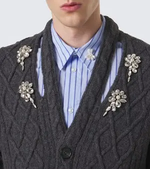 Simone Rocha Cable-knit Embellished Virgin Wool Cardigan