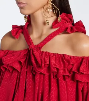 Chloé Cutout Ruffled Silk Jacquard Top