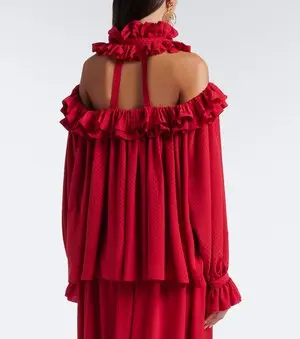 Chloé Cutout Ruffled Silk Jacquard Top