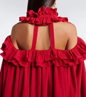 Chloé Cutout Ruffled Silk Jacquard Top