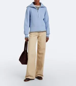 Varley Maura Ribbed-knit Half-zip Sweater