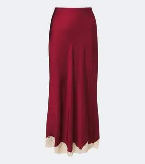 Rixo Crystal Lace-trimmed Satin Slip Skirt - Red