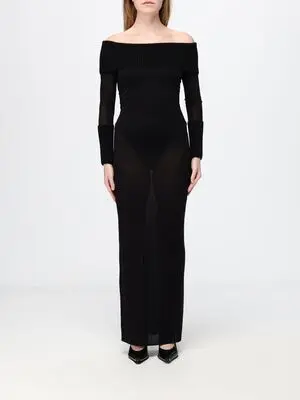 Alaïa Long Knit Sheath Dress In A Wool Blend With A Straight Neckline - Black