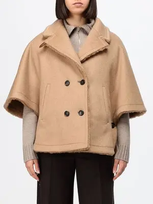 Max Mara Short-sleeved Double-breasted Peacoat In Camel Wool - Brown