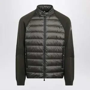 Moncler Dark Grey Padded Zip-up Cardigan In Wool Blend - Gray