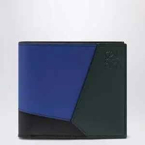 Loewe Puzzle Black And Blue Bifold Wallet In Calfskin - Multicolor