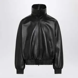 Balenciaga Leather Jacket With Logo - Black