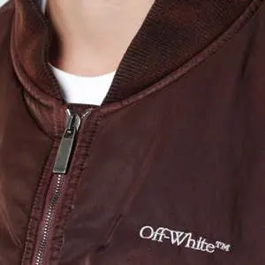 Off-White Zip-up Bomber Jacket In Technical Fabric - Brown