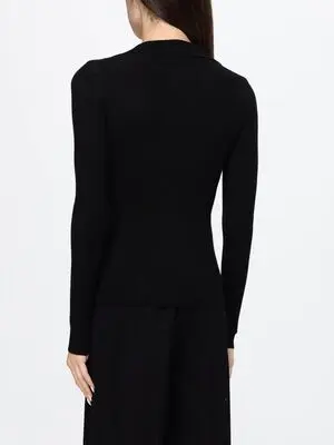Max Mara Slim Fit V-neck Polo Jumper In 100% Cashmere With Long Sleeves - Black