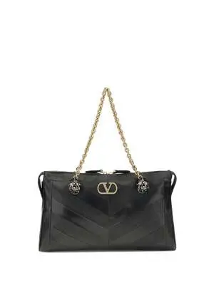 Valentino Garavani Medium Panthea Chevron Patchwork Shoulder Bag - Black