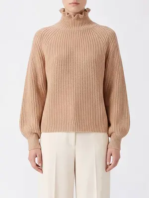 Max Mara Wool And Cashmere Turtleneck Jumper With Balloon Sleeves - Brown