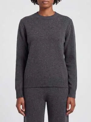 Max Mara Cashmere Crewneck Jumper With Ribbed Trims - Gray