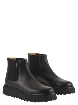 TOD'S Leather Chelsea Boots With Raised Rubber Sole