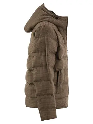 FAY Virgin Wool Houndstooth Down Jacket With Hood
