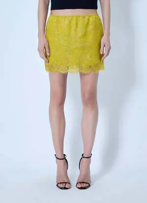 Saint Laurent Baroque Mini Skirt In Jacquard And Lace - Yellow