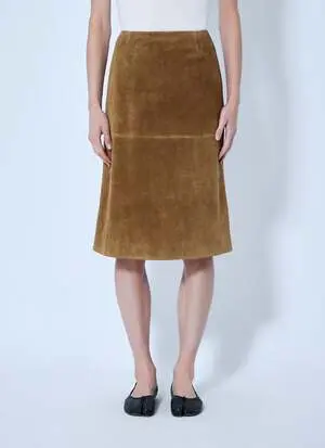 JIL SANDER Panelled Suede Midi Skirt - Brown