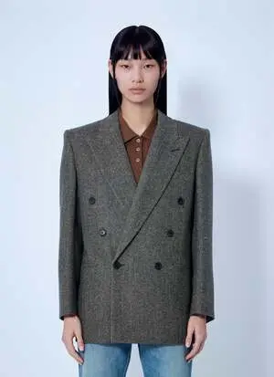 Saint Laurent Double-breasted Herringbone Blazer - Brown