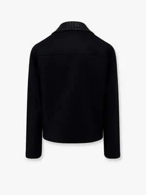 Bottega Veneta Wool Jacket With Leather Collar With Intrecciato Motif