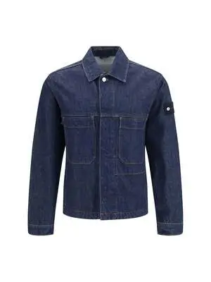Stone Island Denim Biker Jacket - Blue