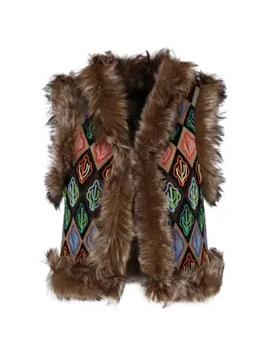 GOLDEN GOOSE Embroidered Shearling Vest - Multi
