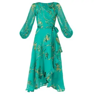 SACHA DRAKE Lorelei Wrap Midi Dress In Jade Gold Floral
