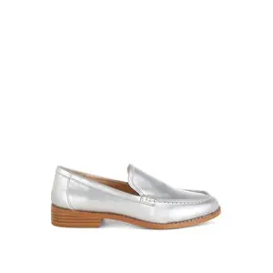 RAG & CO Corleone Pleather Stacked Heel Loafers - Silver