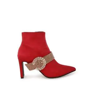 RAG & CO Asagao Diamante & Rhinestones Strap Boots In By - Red