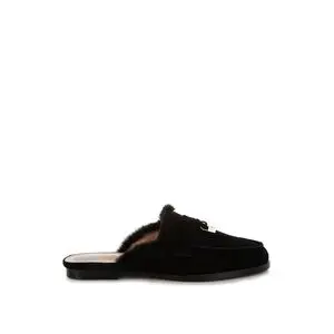 RAG & CO Bosnia Real Suede Leather & Faux Fur Slip On Mules - Black