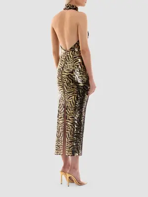 ZHIVAGO The Elsewhere Zebra Sequin Halter Midi Dress