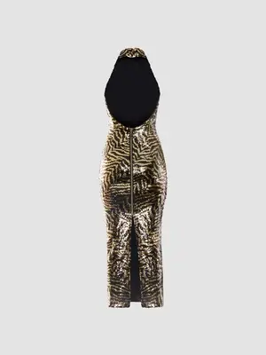 ZHIVAGO The Elsewhere Zebra Sequin Halter Midi Dress