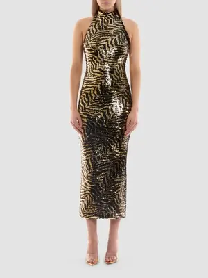ZHIVAGO The Elsewhere Zebra Sequin Halter Midi Dress