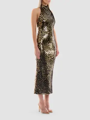 ZHIVAGO The Elsewhere Zebra Sequin Halter Midi Dress