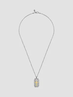 GABRIEL & CO Geo Sterling & 14k Yellow Gold Cross Dog Tag Pendant Necklace - Silver