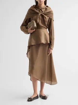 THE GARMENT Eleanor Draped Asymmetric Midi Skirt