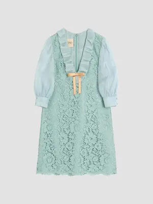 Valentino Garavani Short Dress In Heavy Lace - Azure