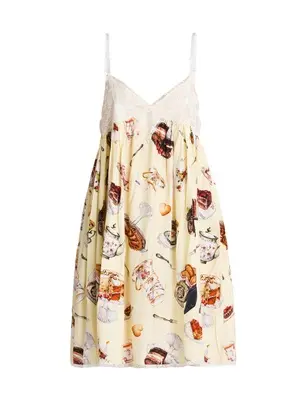 Moschino High Tea Print Lace Silk Minidress - Multi Ivory