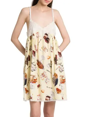Moschino High Tea Print Lace Silk Minidress
