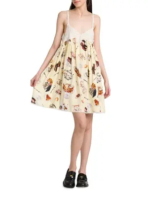 Moschino High Tea Print Lace Silk Minidress