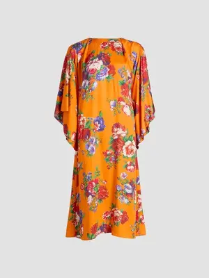 Moschino Floral Jersey Draped Midi-dress - Multi Orange