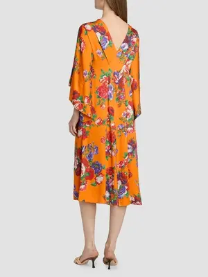 Moschino Floral Jersey Draped Midi-dress