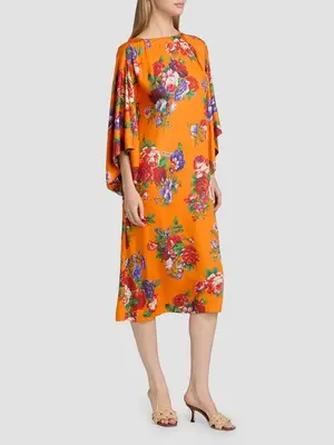 Moschino Floral Jersey Draped Midi-dress
