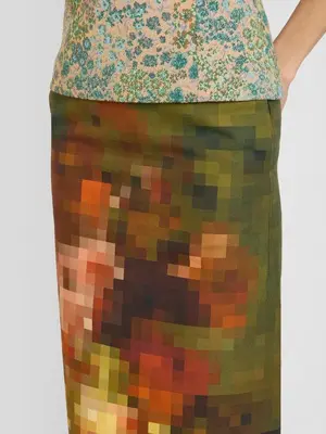 Dries Van Noten Sentista Pixelated Floral Cotton Midi Skirt