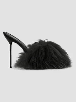 Paris Texas Lidia 105mm Shearling & Leather Mules - Black