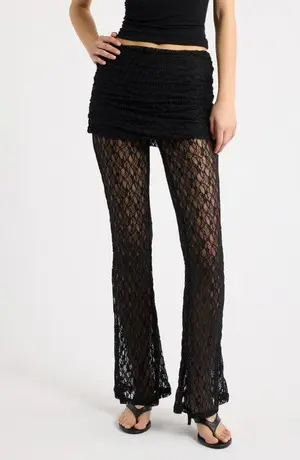 HELLO MOLLY Lace Charm Ruched Waist Flare Leg Pants