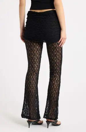 HELLO MOLLY Lace Charm Ruched Waist Flare Leg Pants
