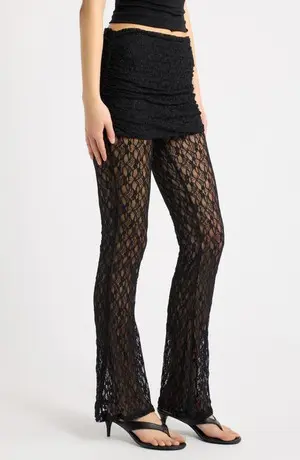 HELLO MOLLY Lace Charm Ruched Waist Flare Leg Pants