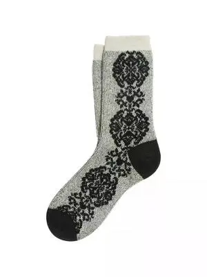 ANT45 Lola Floral-jacquard Metallic-effect Socks - White